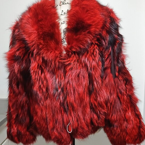 Jackets & Coats | New Dyed Deep Dark Red Scarlet Burgundy Fox Fur Overcoat Jacket Silver Blue ...